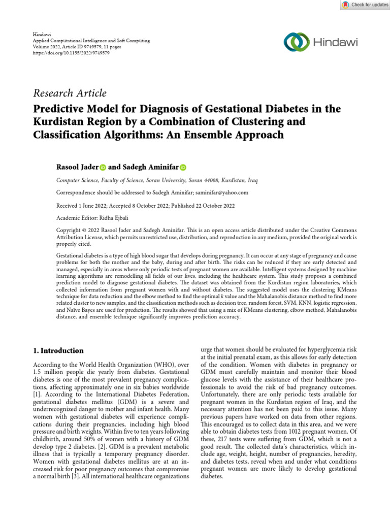 Applied Computational Intelligence and Soft Computing - 2022 - Jader - Predictive Model for ...