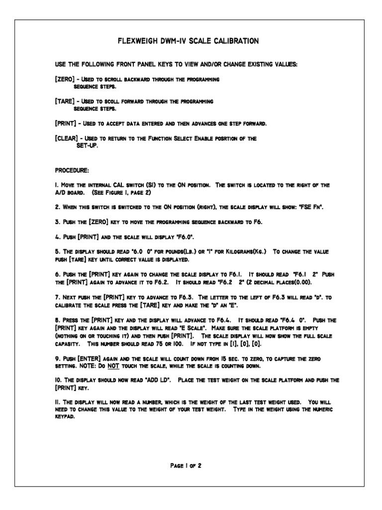 Flexweigh DWM-IV Calibration Deo-Model | PDF