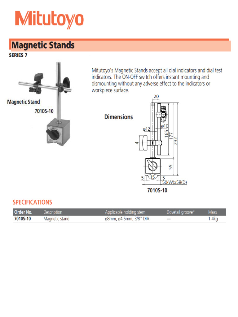 FT - BASE MAGNETICA - MITUTOYO 7010S-10 | PDF