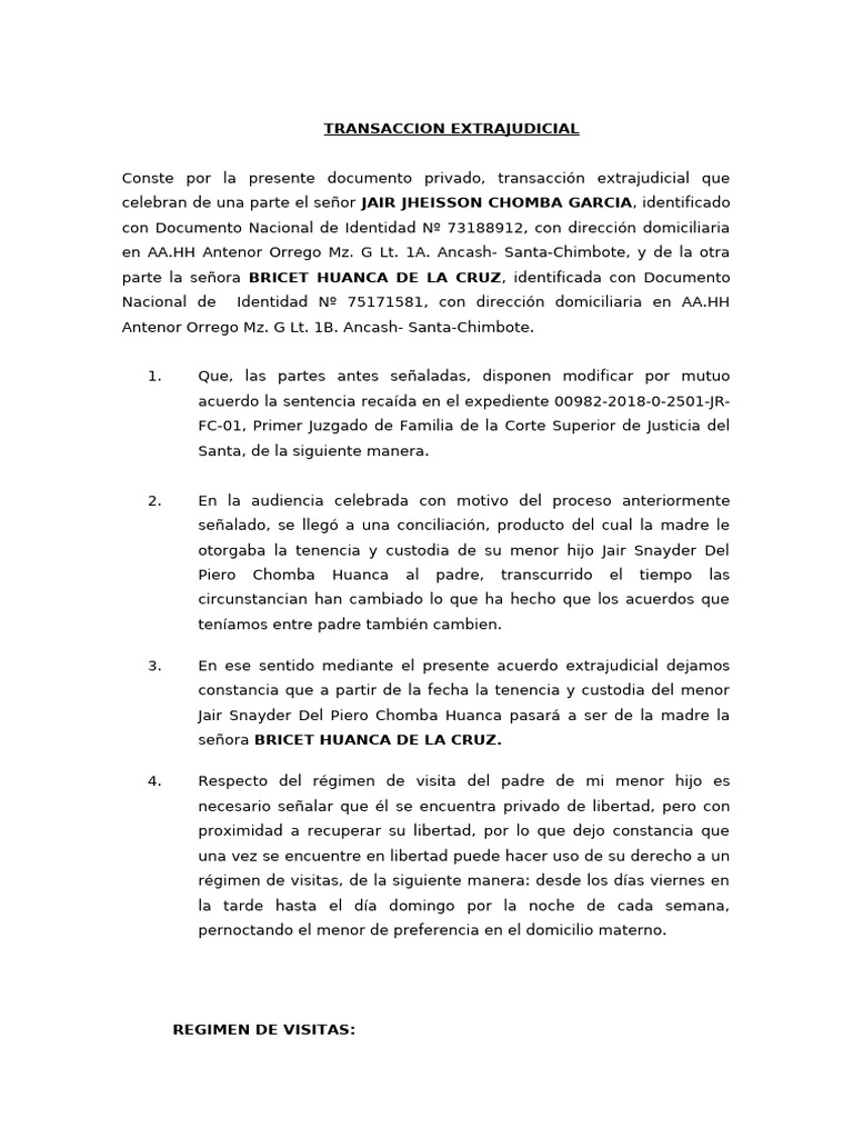 Transaccion Extrajudicial (Exp 982-2018) | PDF