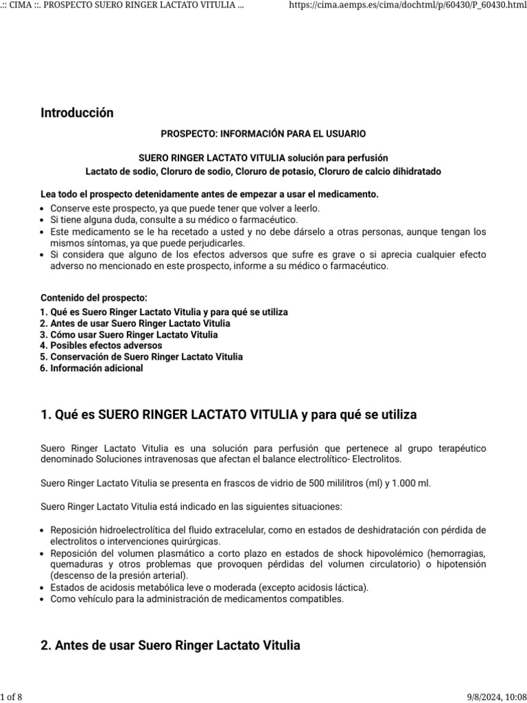 Cima - Prospecto Suero Ringer Lactato Vitulia Solucion para Perfusion ...