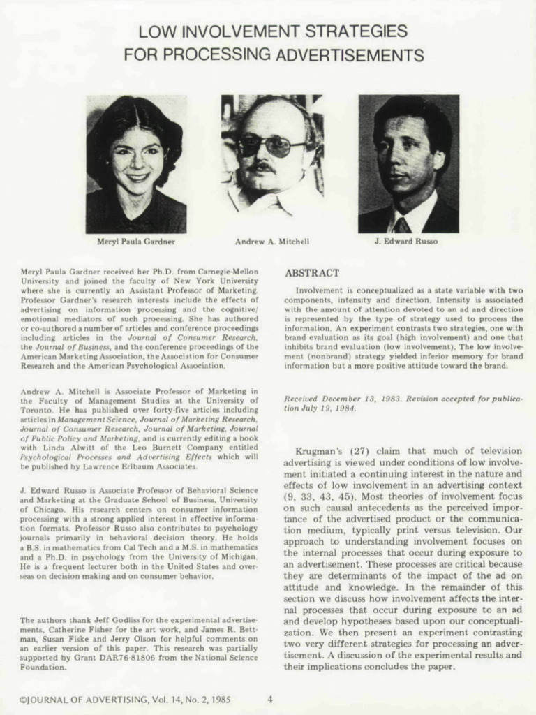 Low Involvement Advertising Strategies | PDF | Attitude (Psychology ...