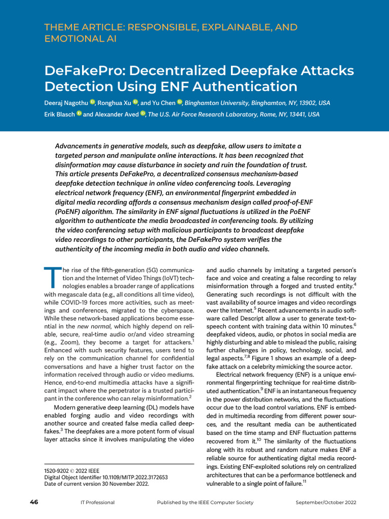 DeFakePro Decentralized Deepfake Attacks Detection Using ENF Authentication | PDF | Charge ...