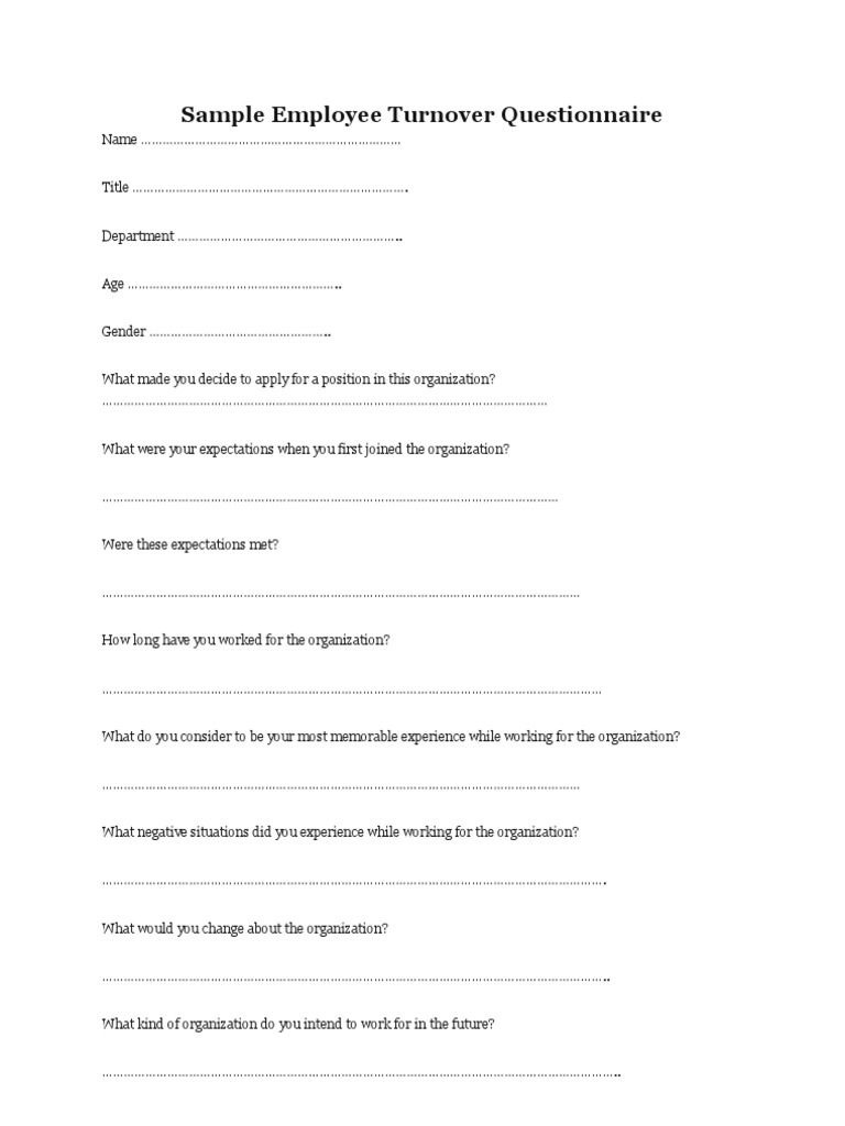 Employee Turnover Questionnaire Sample | PDF | Career & Growth
