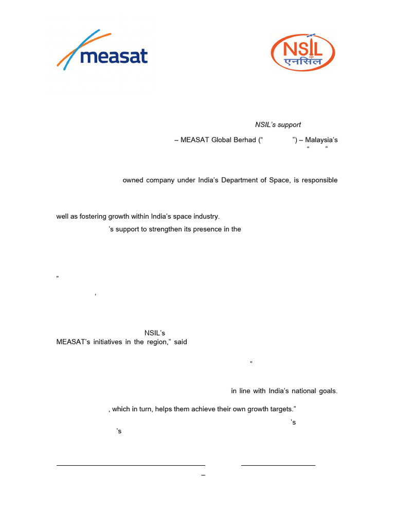 EXT MEASAT Partners With NewSpace India Limited 20240918 | PDF | Outer ...