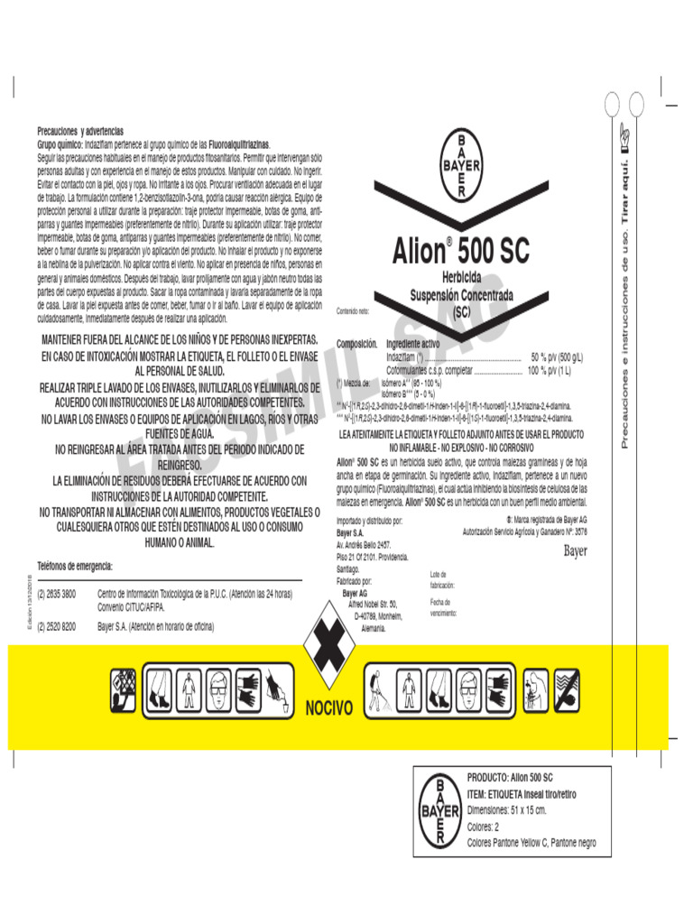 Etiqueta ALION 500 SC | PDF | Agua | Herbicida