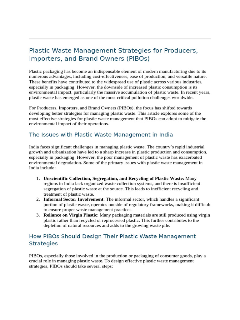 Effective Plastic Waste Strategies for PIBOs | PDF | Plastic | Recycling