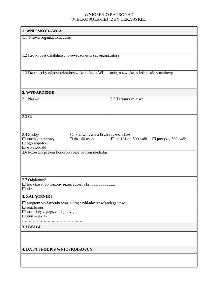 Wniosek o Patronat 1 | PDF