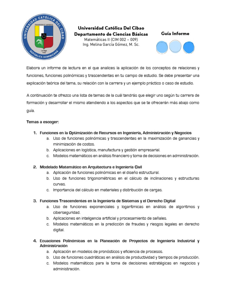 Guía Informe (Mat.) | PDF | Ingeniería | Análisis