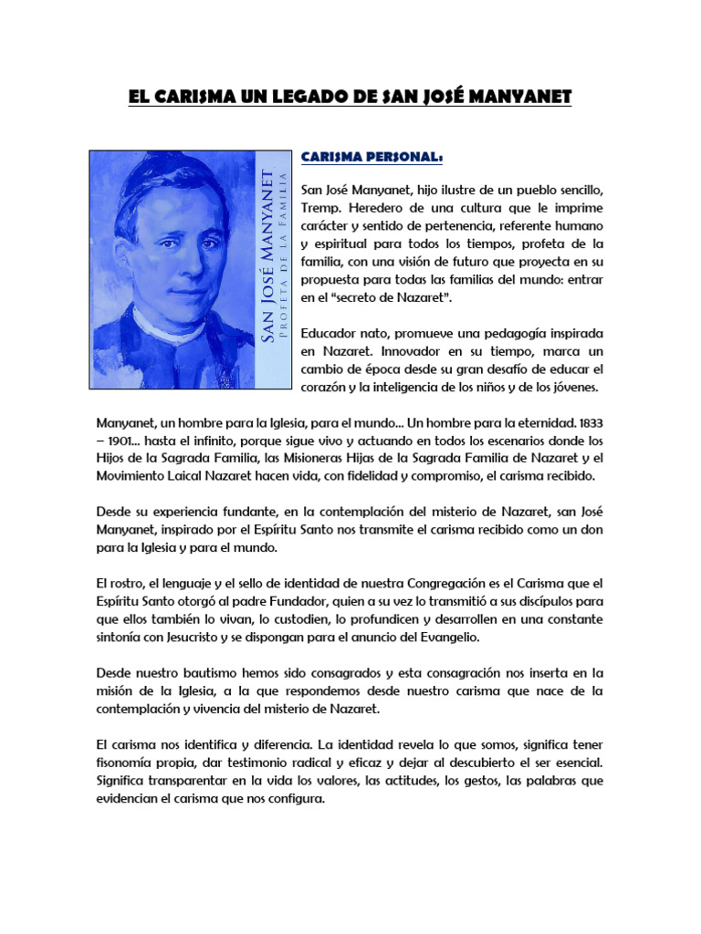 El Carisma de San José Manyanet | PDF | Carisma | Jesús