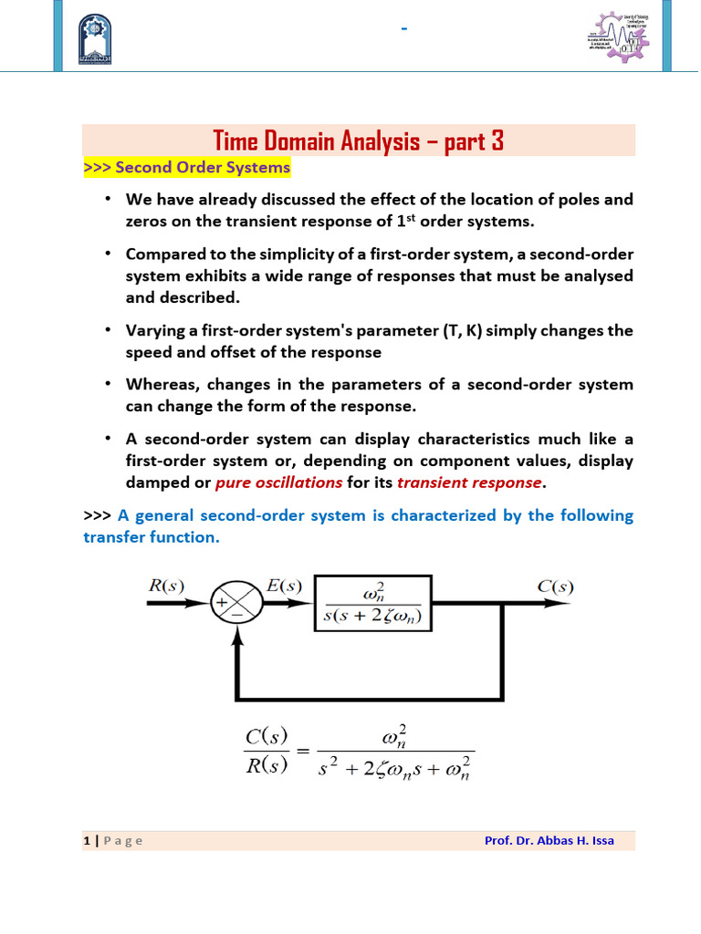 Control Theory I - Lec. 09 (Time Domain Analysis Part 3) | PDF | Damping | Mechanics