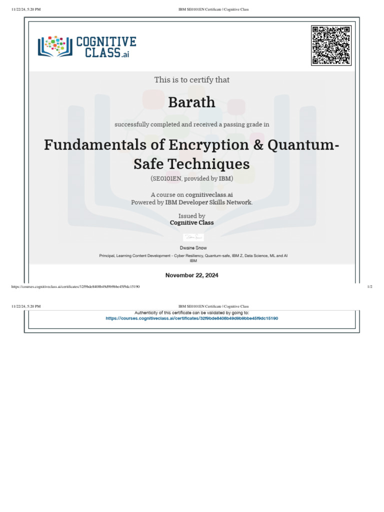 Barath C - Fundamentals of Encryption & Quantum-Safe Techniques | PDF