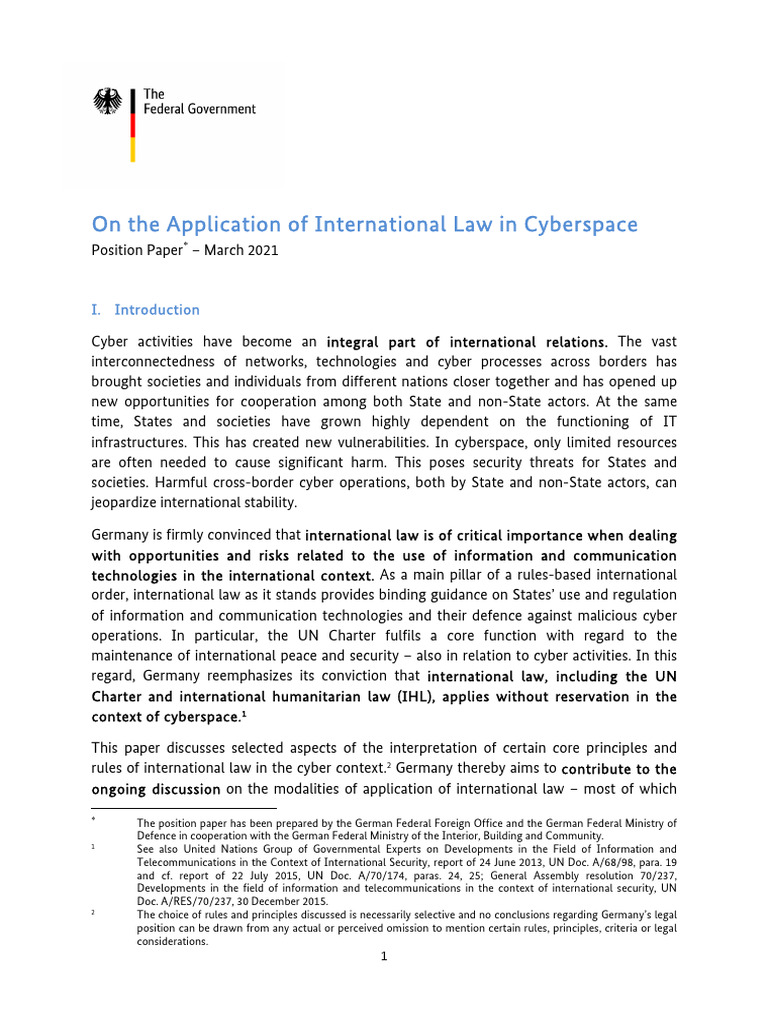 International Law in Cyberspace: Germany's Position | PDF | International Humanitarian Law ...