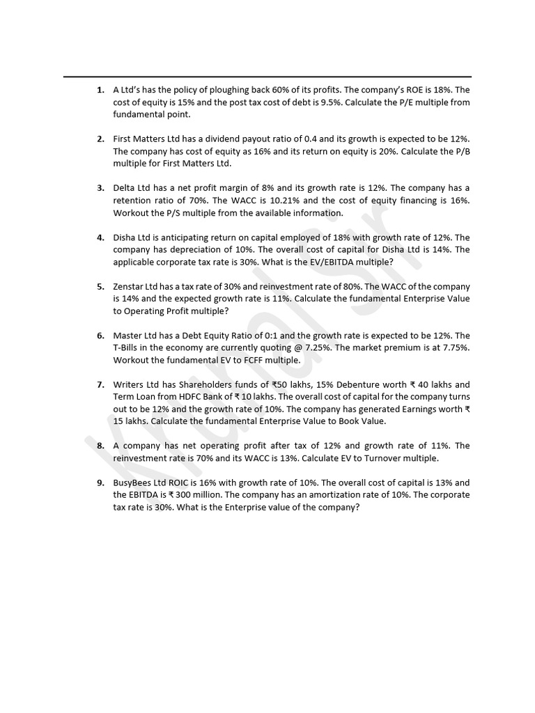 Relative Valuations Caselets | PDF | Cost Of Capital | Equity Securities