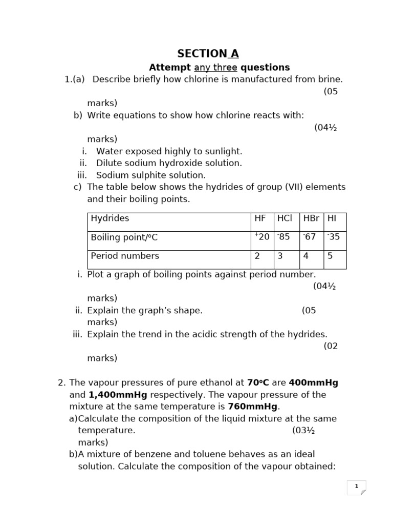 Chemistry Exam Questions and Answers | PDF | Acid | Chemical Reactions