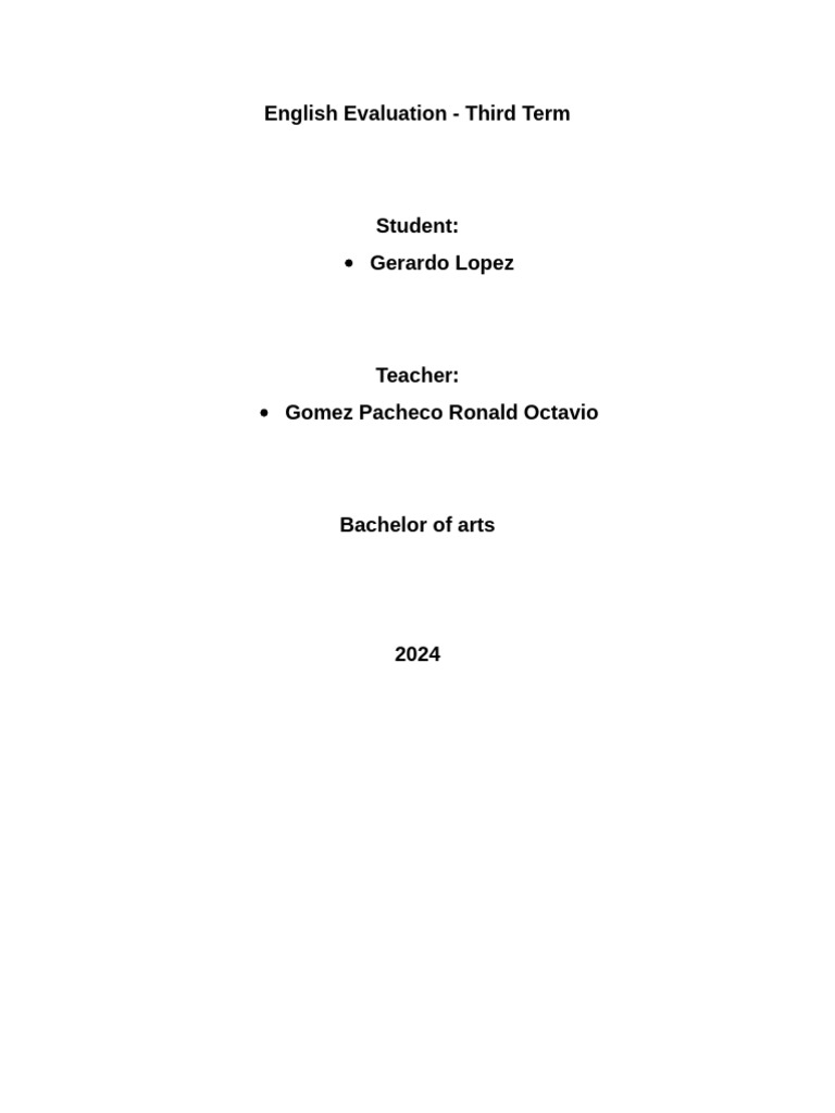 English Evaluation: Third Term Assessment | PDF | Grammar | Linguistics