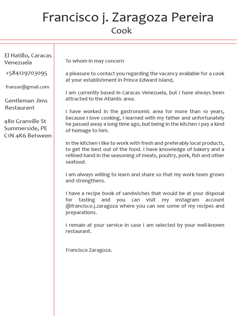 Cover Letter Cook | PDF