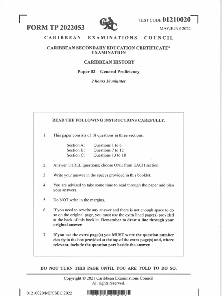 CSEC Caribbean History P2 2022 MJ | PDF