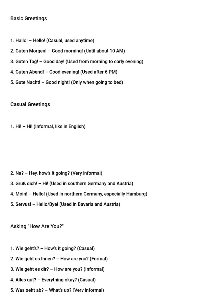 German Greetings and Responses Guide | PDF