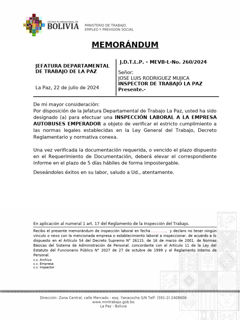 Inspección Laboral a Autobuses Emperador | PDF