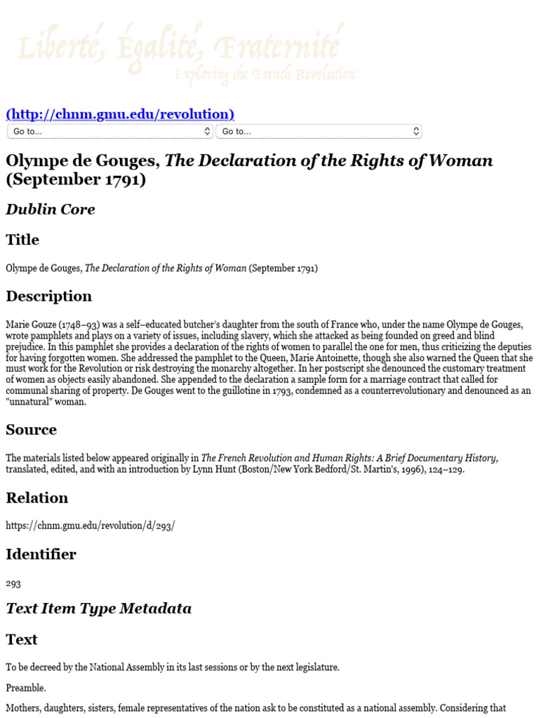 Olympe de Gouges, Rights of Woman (1791) | PDF | Justice | Crime & Violence