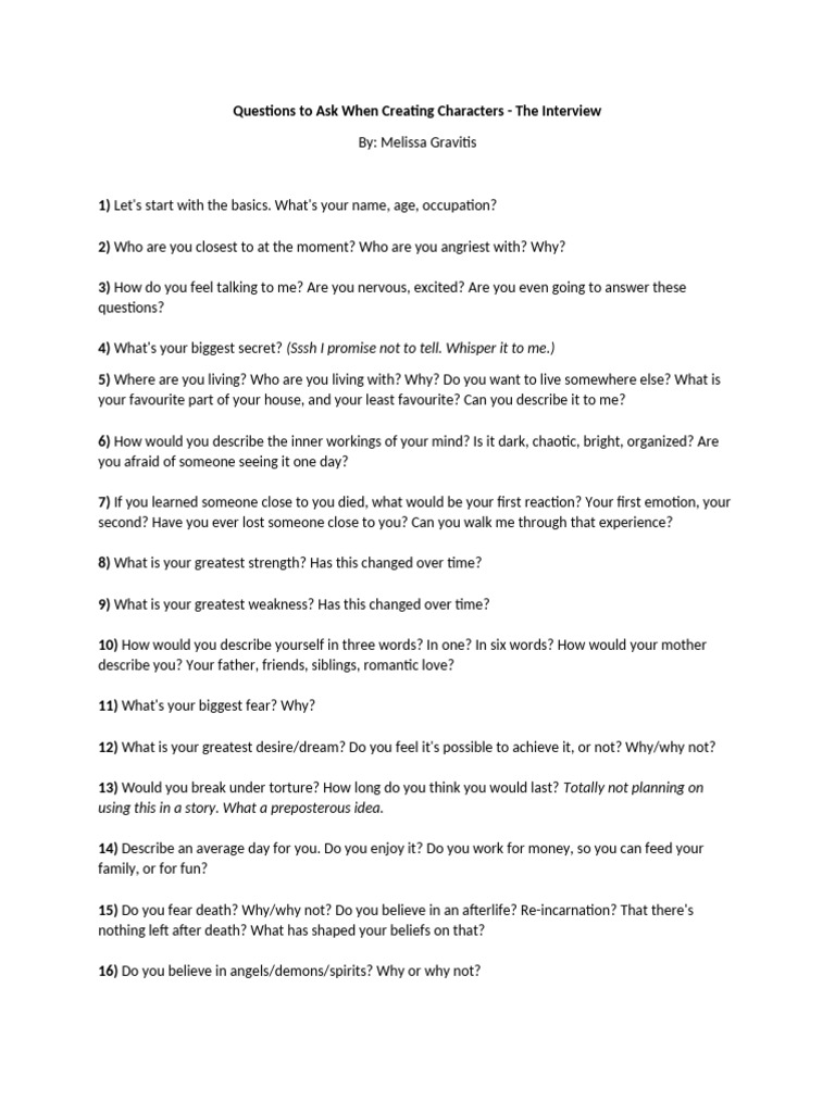 Questions to Ask When Creating Characters | PDF