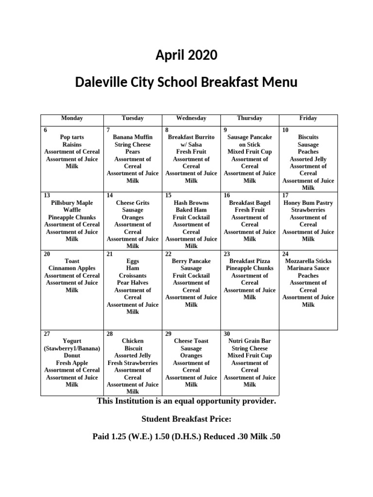 April 2020 Breakfast and Lunch Menu Sisf704Fcef6E6A Alabama K12 School ...
