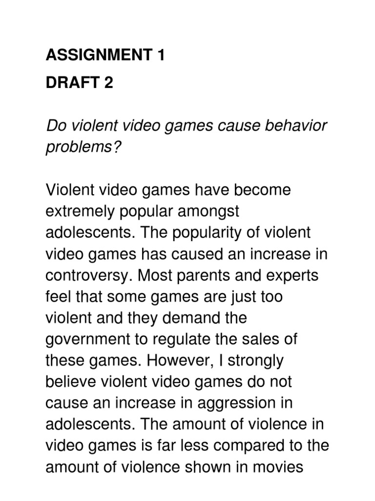 Video Games Assignment 1 | PDF | Violence | Video Games