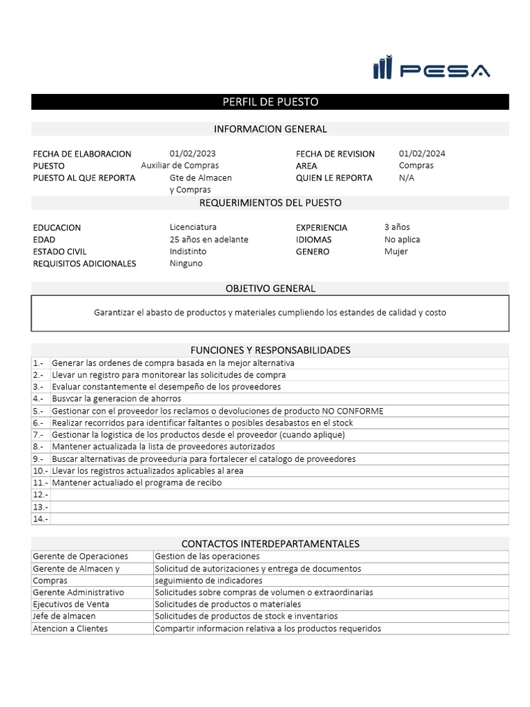 Funciones del Auxiliar de Compras | PDF