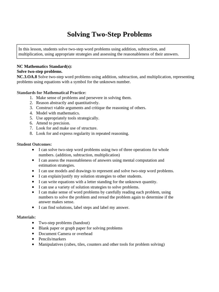 Oa8 Solving Two Step Problems | PDF | Equations | Mathematics