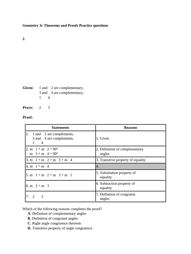 Geometry 3c Theorems and Proofs Practice Questions | PDF | Classical ...