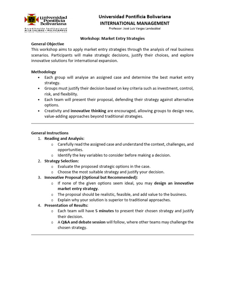 Market Entry Strategies Workshop Guide | PDF | Joint Venture | Brand