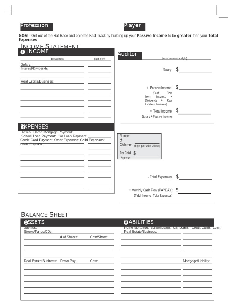 CASHFLOW Board Game Financial Statement 2020 | PDF | Expense | Dividend