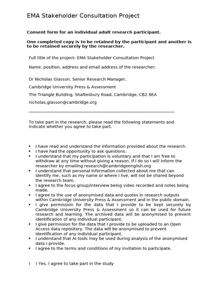 EMA Stakeholder Consent Form | PDF