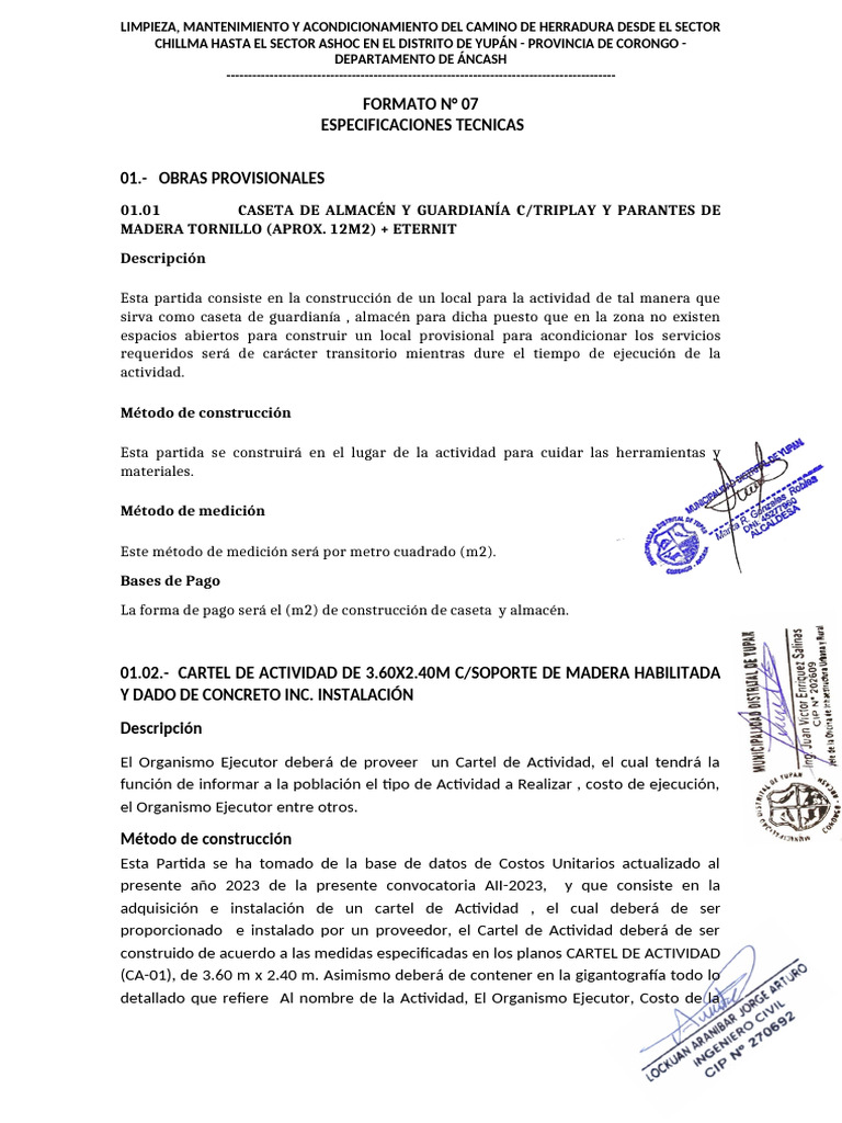 Especificaciones Tecnicas Yupan | PDF