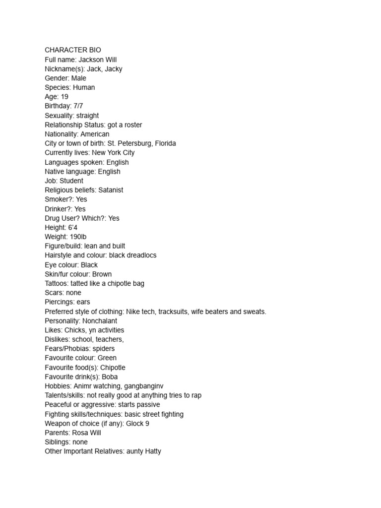 Character Bio | PDF