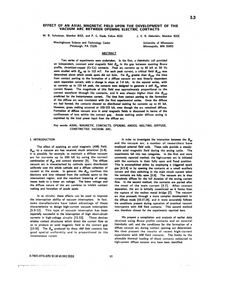 Effect of An Axial Magnetic Field Upon The Development of The Vacuum ...