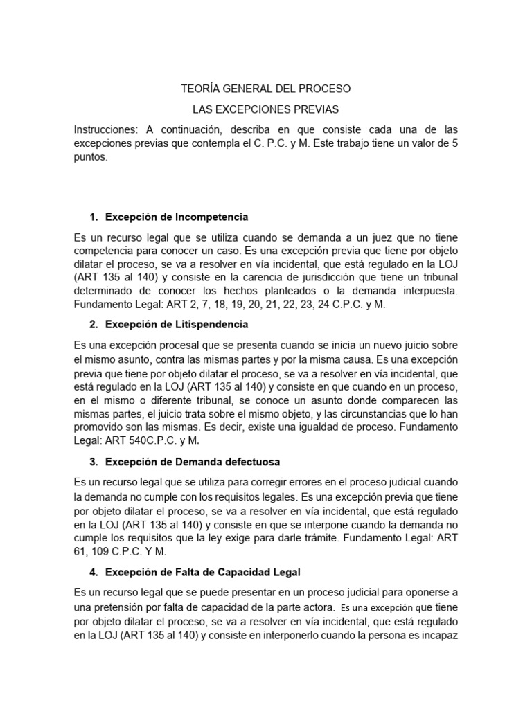 Excepciones Previas | PDF | Ley procesal | Demanda judicial