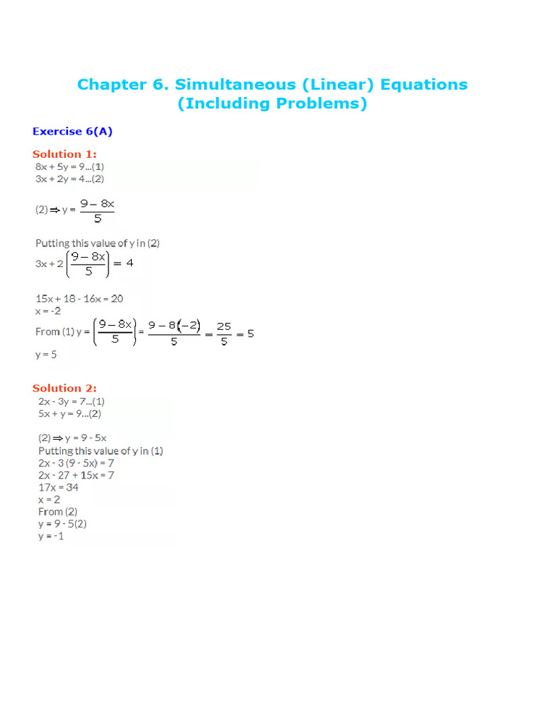 Simultaneous-linear-equations-Solutions | PDF