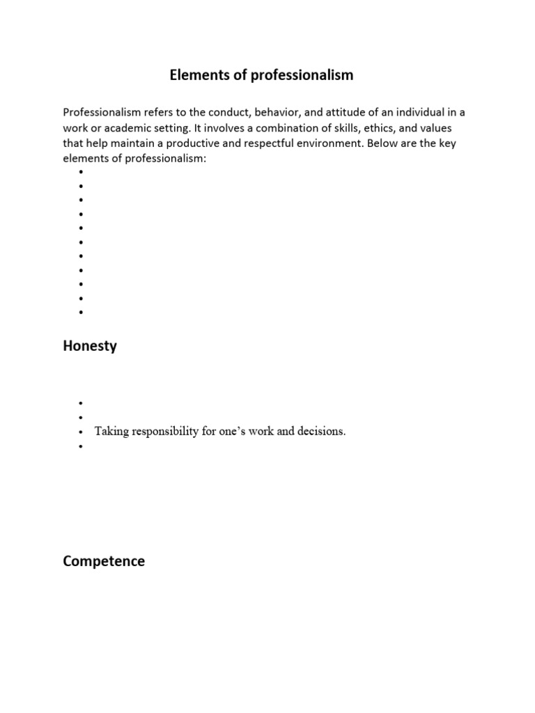 Elements of Professionalism | PDF | Disciplines | Integrity