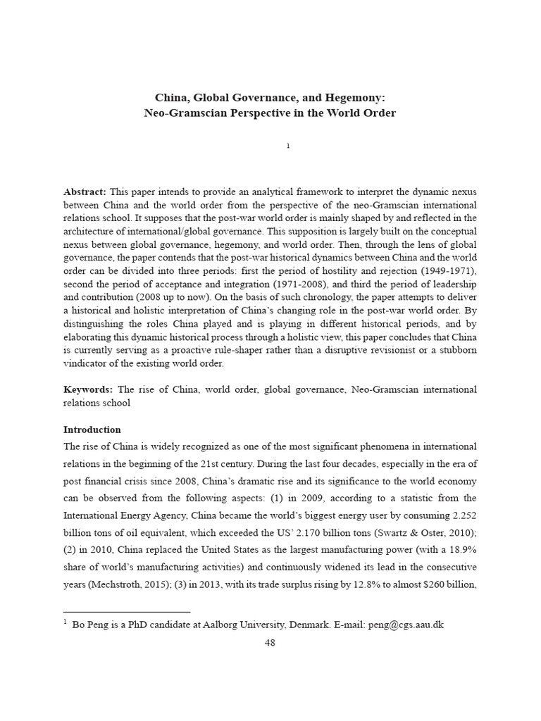 China's Role in Global Governance | PDF | Hegemony | China