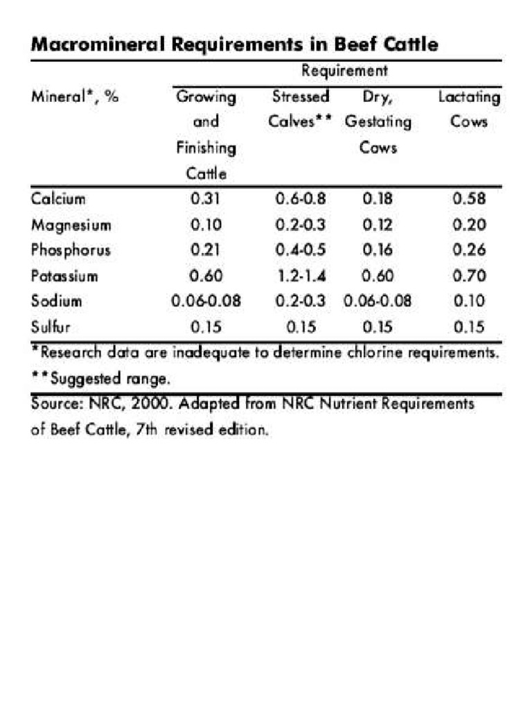 Beef Cattle Mineral and Vitamin Tables | PDF