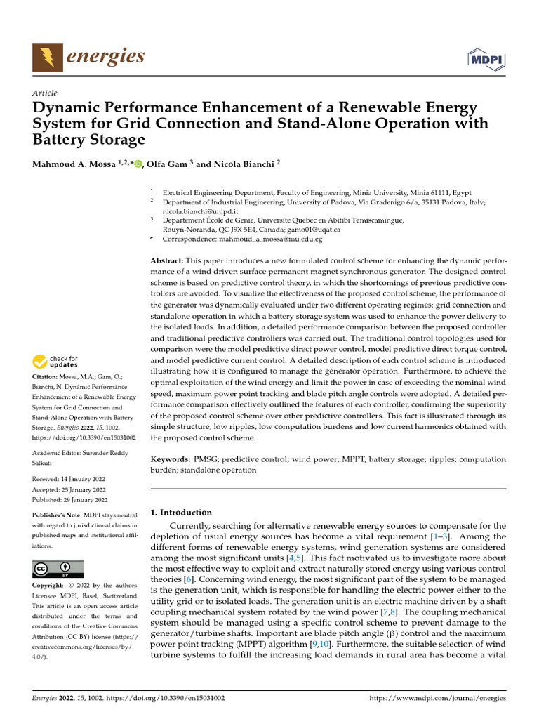 Dynamic Performance Enhancement of a Renewable Energy System for Grid Connection and Stand-Alone ...