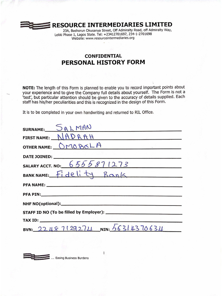 Personal History Form | PDF