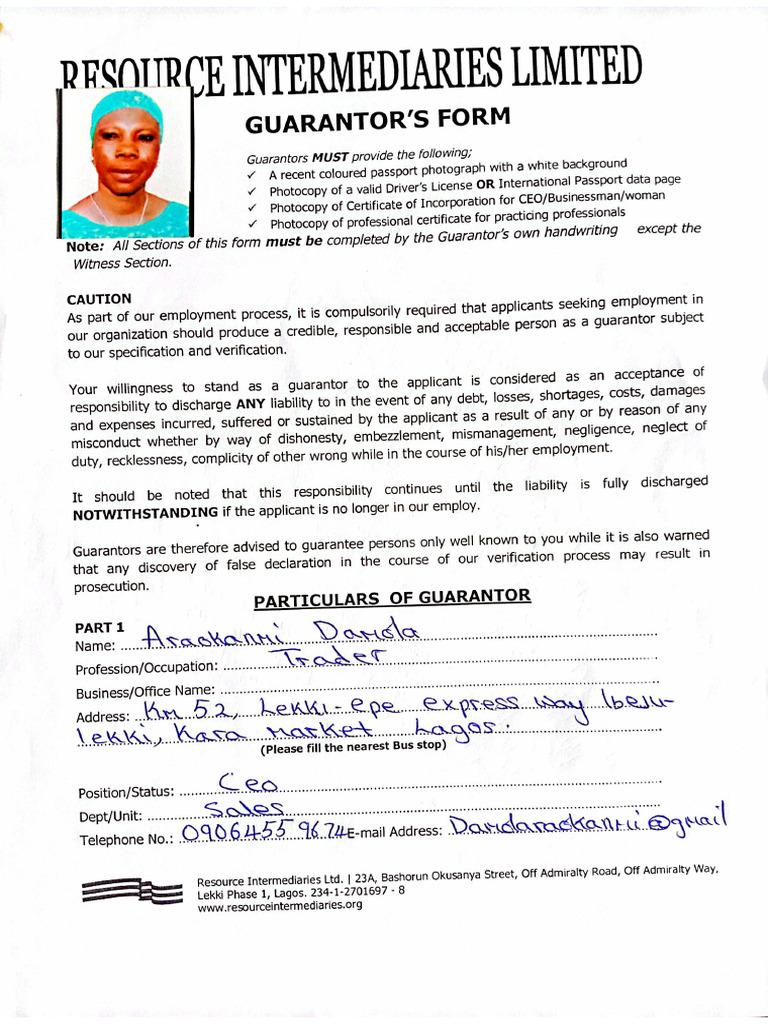 Revised Rill Staff Guarantor Form | PDF