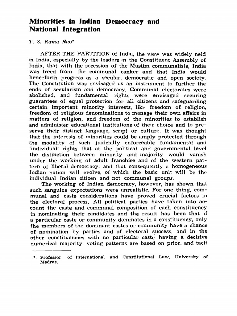 Minorities in Indian Democracy and National Integration | PDF ...
