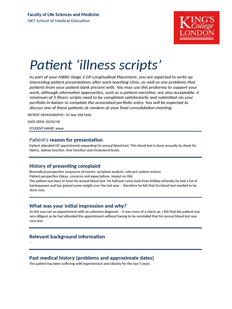 Illness Script Exemplar KEATS LK | PDF | Obesity | Body Mass Index