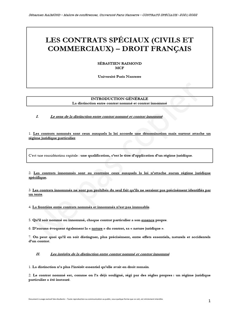 Contrats spéciaux en droit français | PDF | Loi commune | Droits de ...