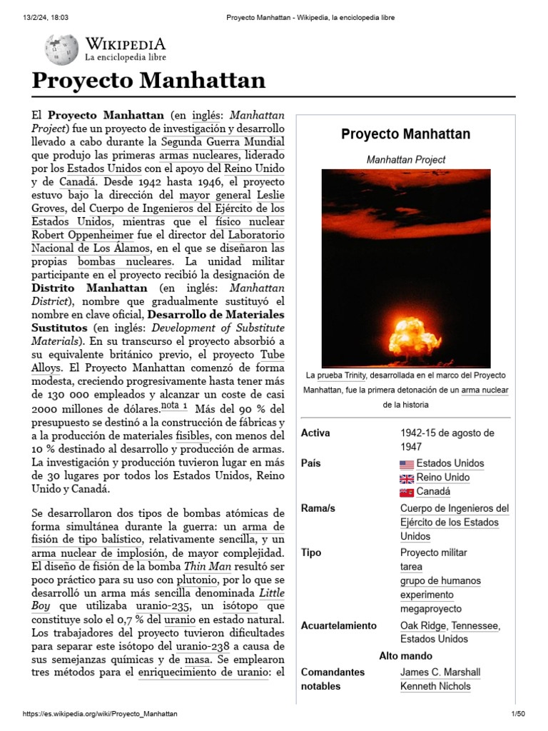 Proyecto Manhattan | PDF | Proyecto Manhattan | La energía nuclear