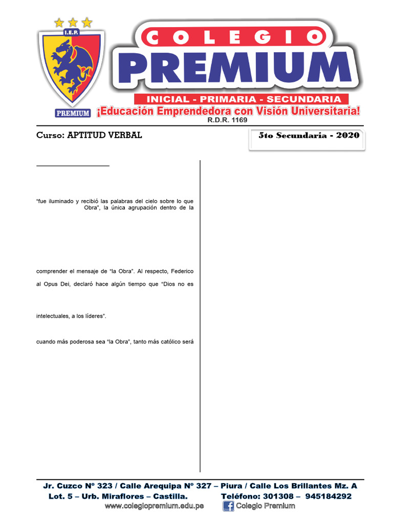 Aptitud Verbal 5to 2020 25 Banco Ades 08 | PDF | Neurona | Sistema nervioso